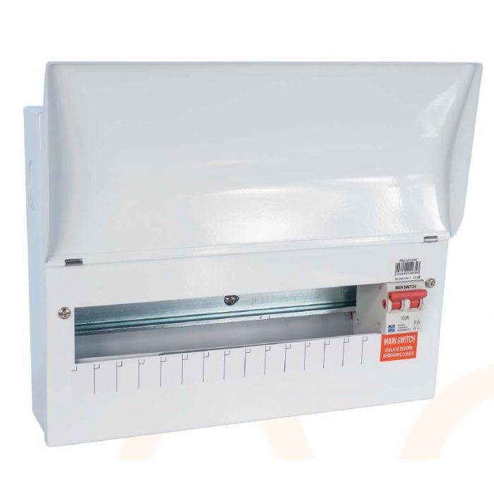 Consumer Unit - 100A Mains Switch 14 Way Metal Board