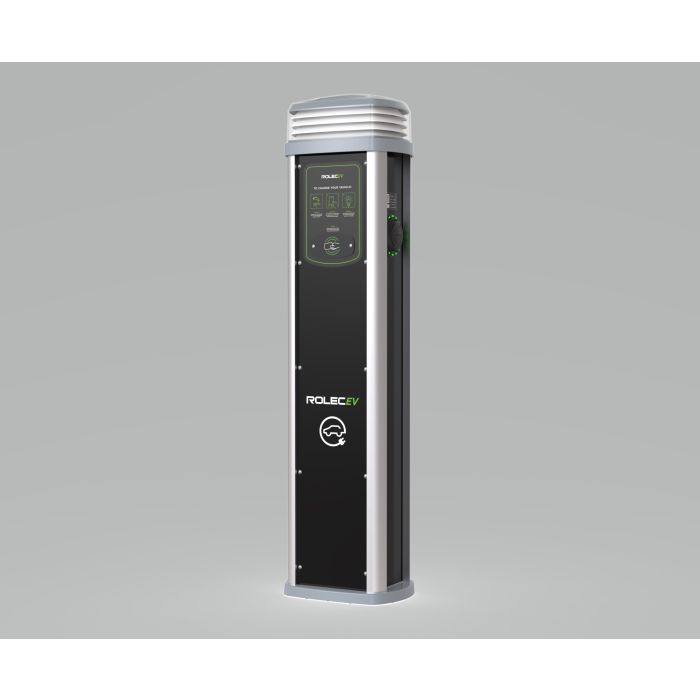 Smart EV charge pedestal 22kw 2 x T2 socket blk