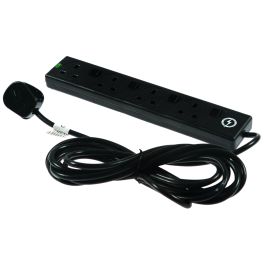 13A Individually Switched Surge Black Extension Lead - 4 gang with 5m Lead