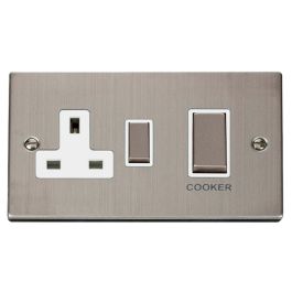 45A DP cooker switch & 13A socket stainless steel white inserts