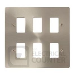 Brushed Stainless Steel Flat Plate Cover Plates - 6 gang