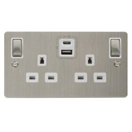 2 gang 13A DP switched socket outlet with type A & C USB outlets - s/s ...